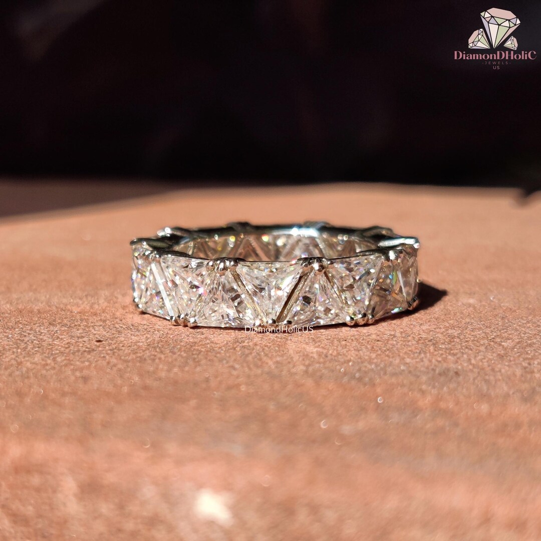 Triangle Cut Moissanite Wedding Band, Full Eternity Rhombus Diamond ...