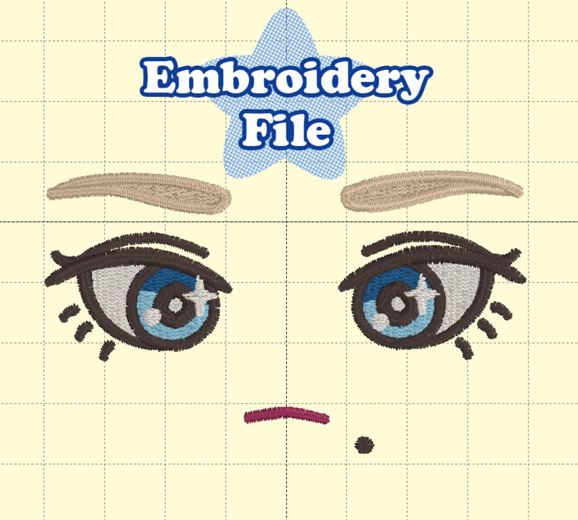 Anime Face Embroidery File for Plushie, Doll Face Anime Style, Sullen ...