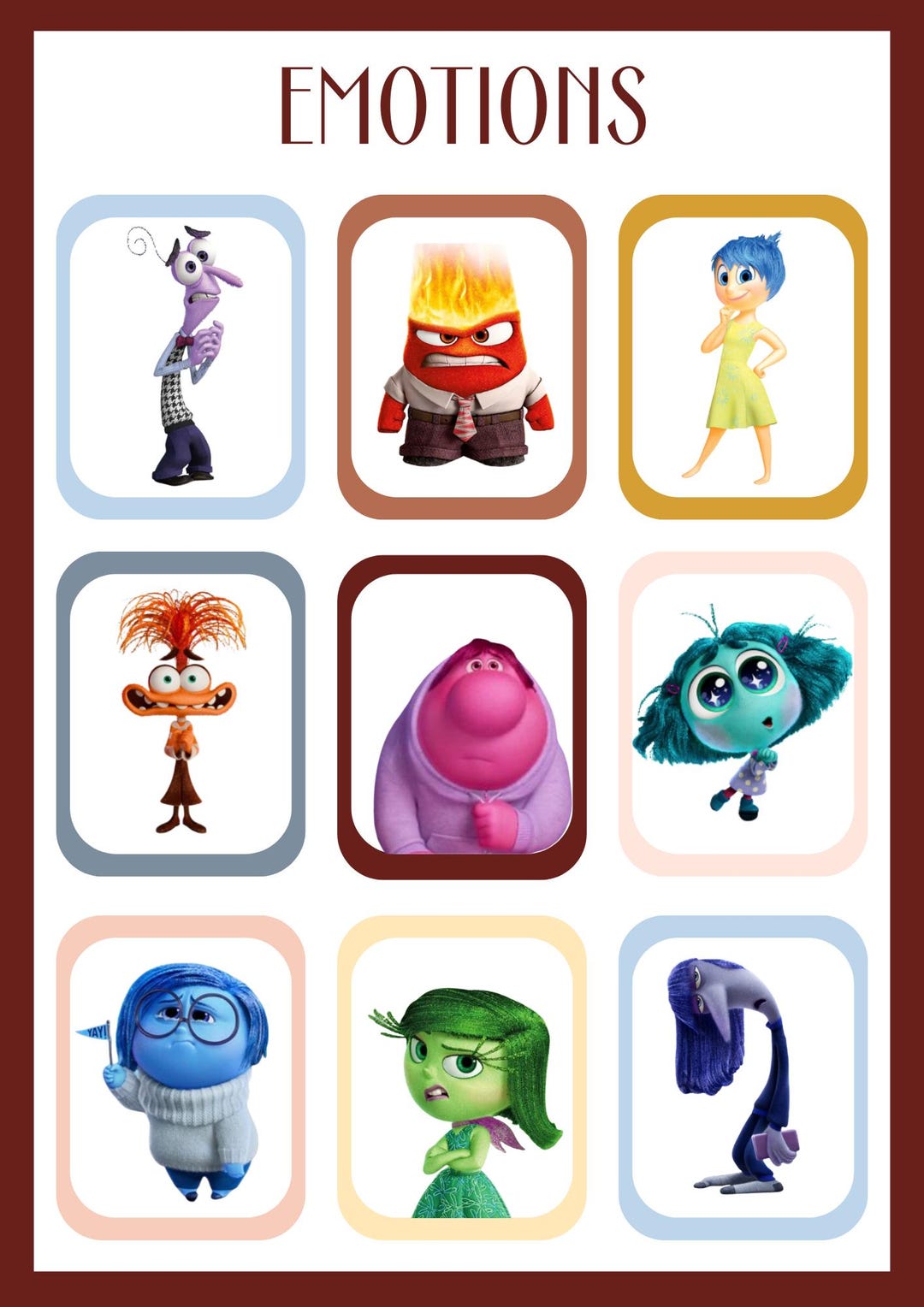 English Emotions Vocabulary Memory Game – Inside Out Inspired | ESL ...