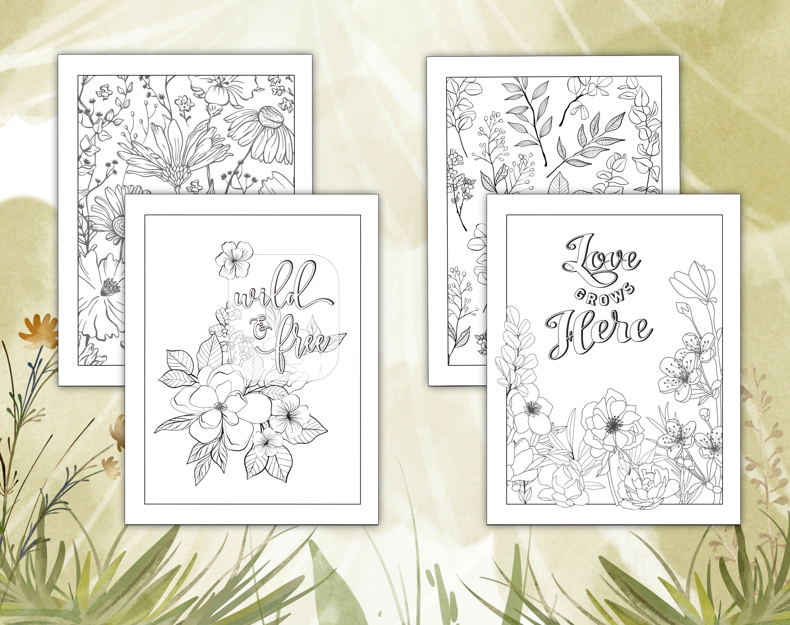 15 Botanical Themed Colouring Pages for Adults and Teens, Postive ...