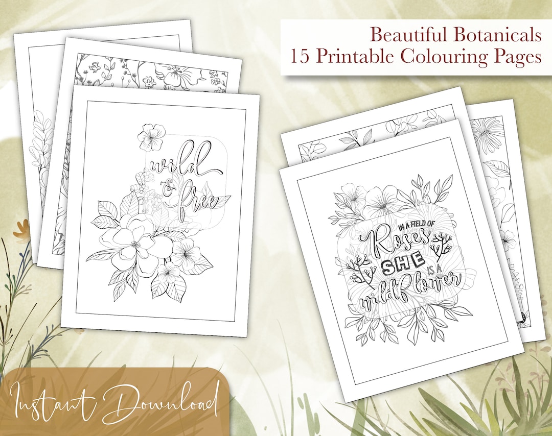 15 Botanical Themed Colouring Pages for Adults and Teens, Postive ...