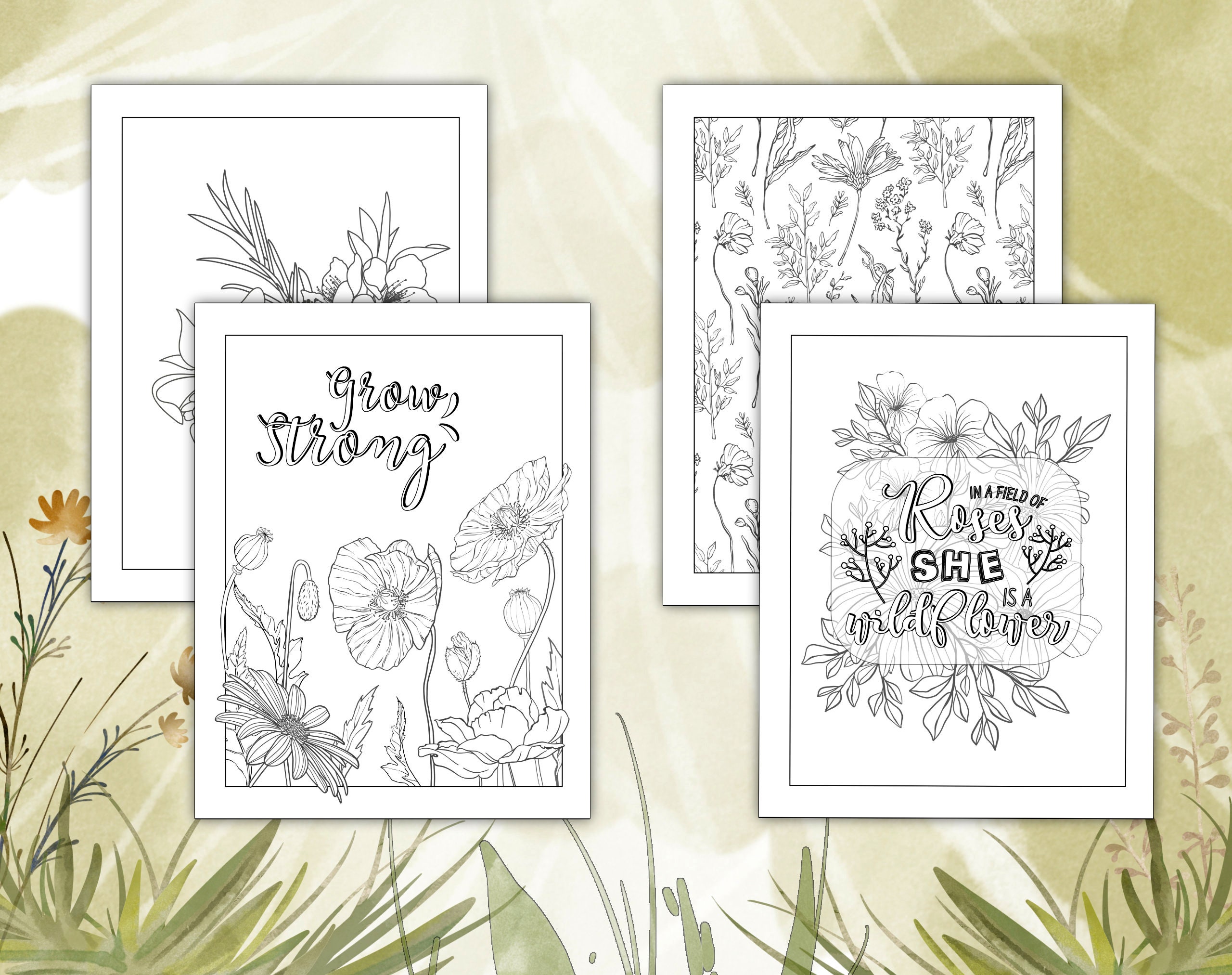 15 Botanical Themed Colouring Pages for Adults and Teens, Postive ...