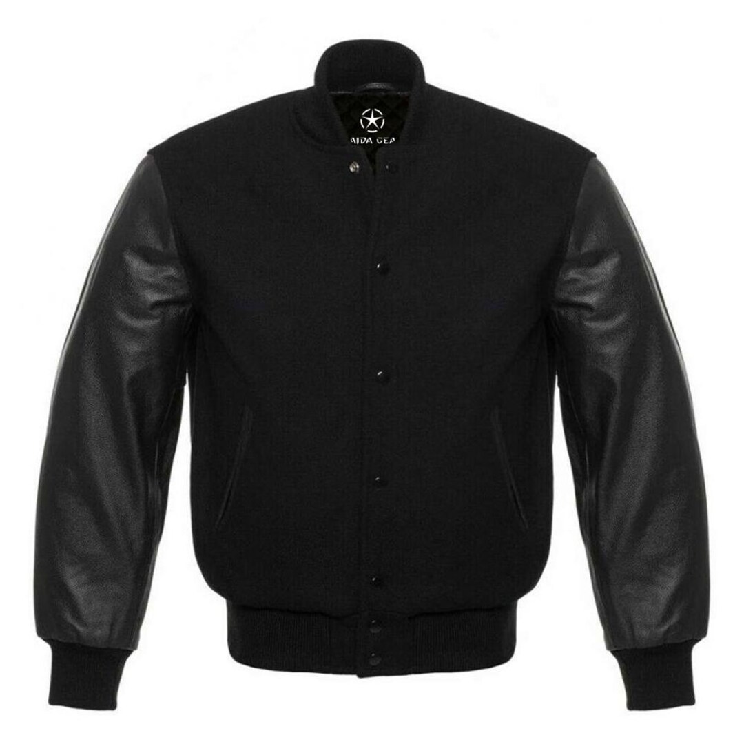 Black Varity Jacket for MEN & WOMEN Letterman Wool Body With Cow ...
