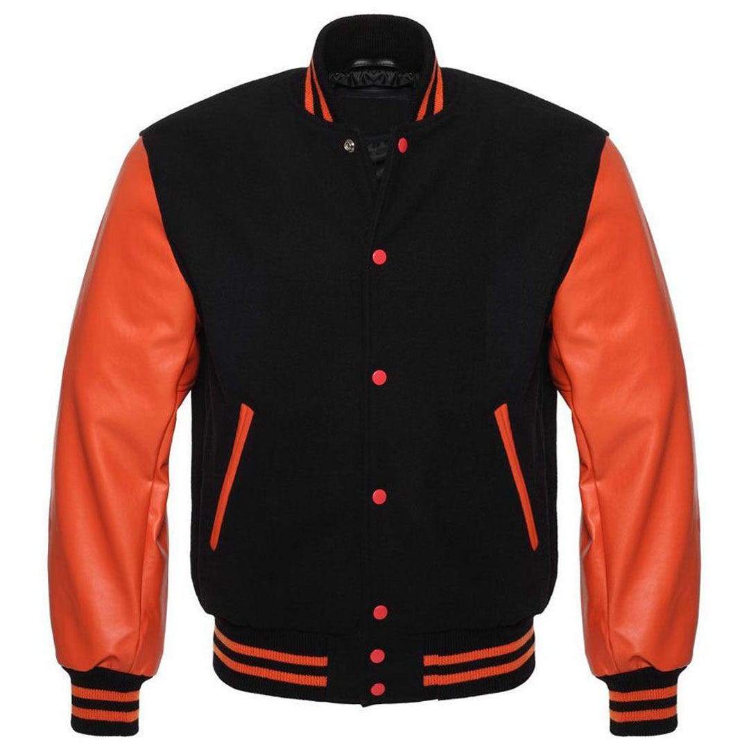 Custom Orange Black Varsity Jacket for Men Premium Wool Letterman ...