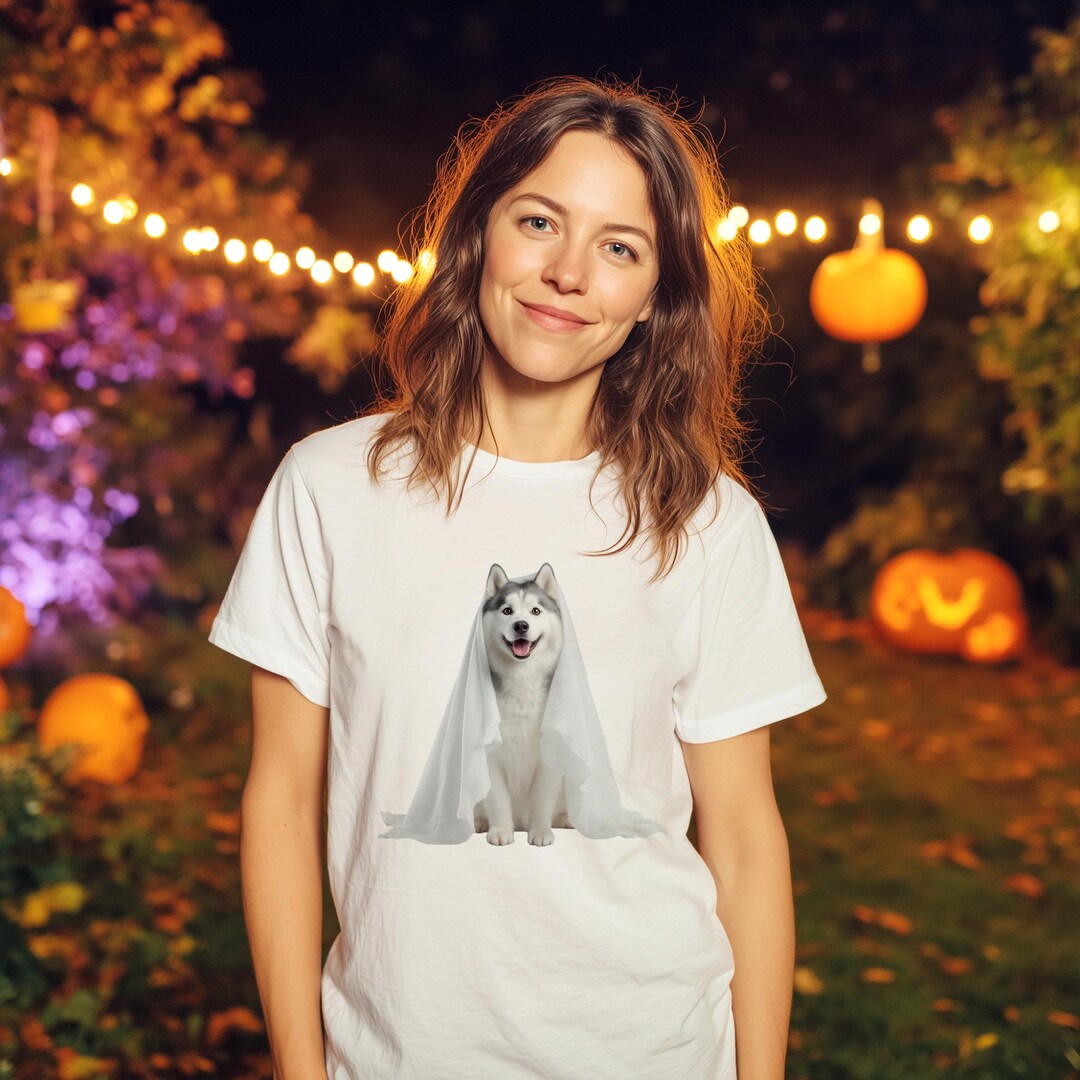 Halloween Husky T-shirt, Cute Ghost Dog Tee, Funny Spooky Season Outfit ...