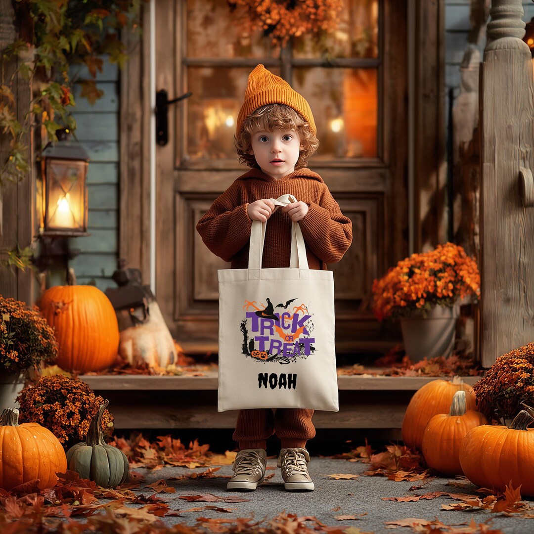 Personalized Halloween Trick or Treat Tote Bag, Custom Name Candy Bag ...