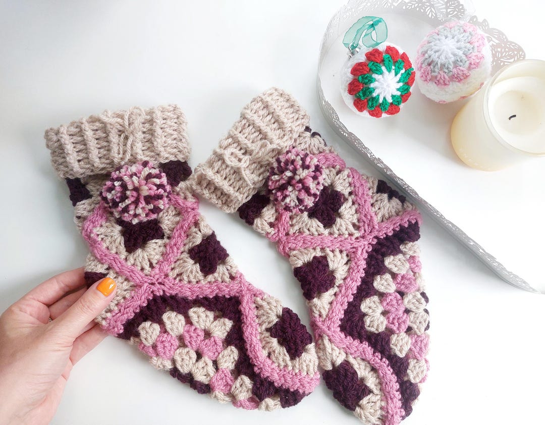 Granny Square Slipper Socks Crochet Pattern | UK & US Terms | Cosy ...
