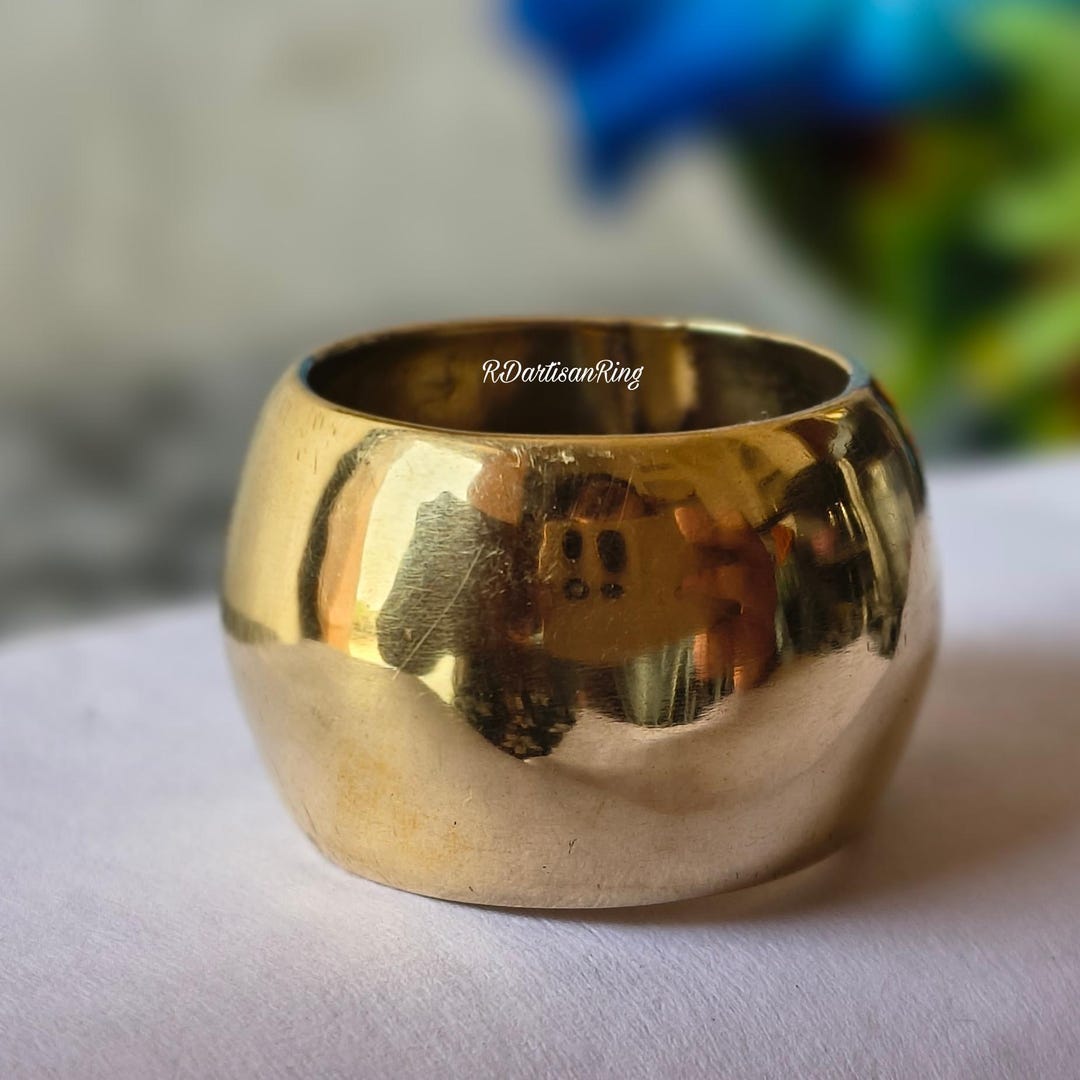 Wide Brass Dome Ring – Bold Chunky Statement Band for Women, Solid ...