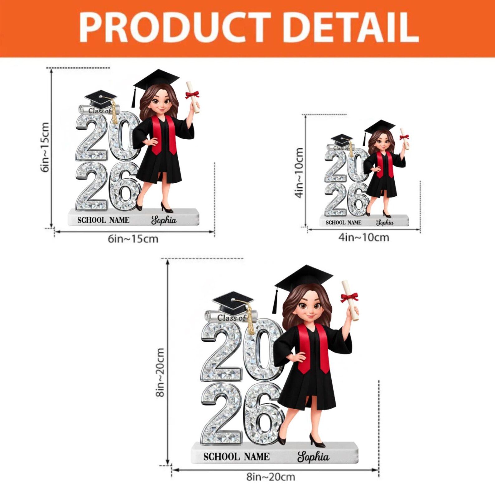 Personalized Crystal Effect Class of 2026 2027 Senior 2D Flat Acrylic ...