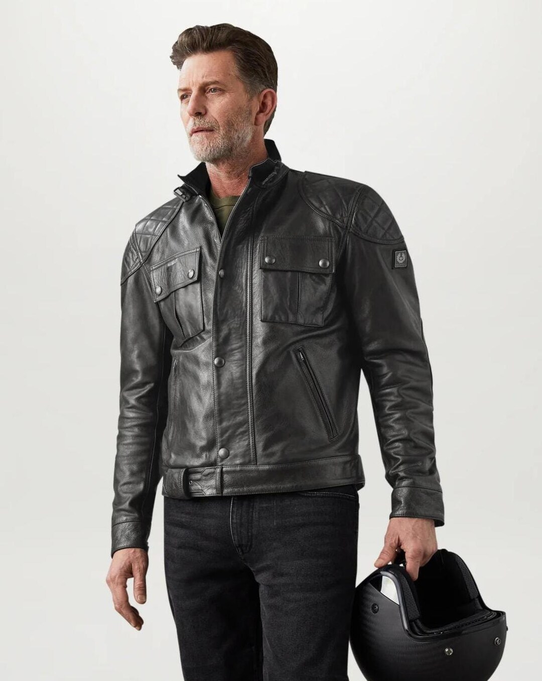 Belstaff Men’s Motorcycle Jacket Original Cowhide Black Leather Biker ...