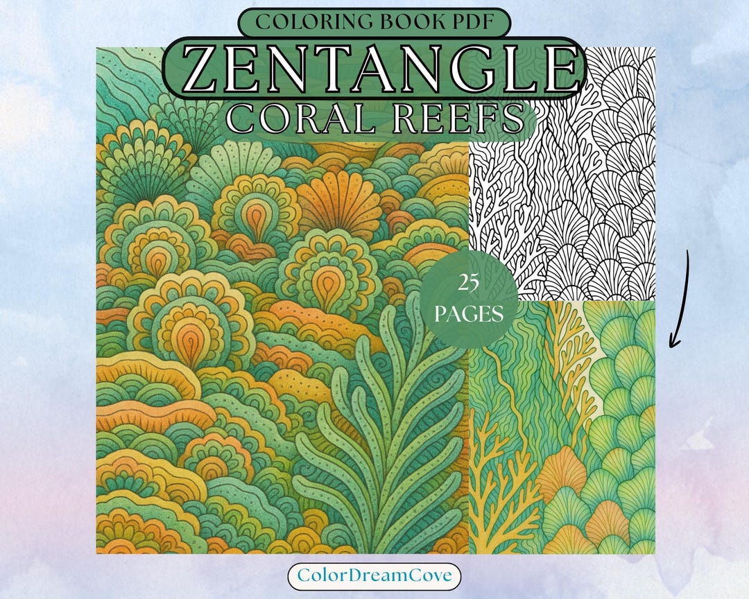 Zentangle Coral Reefs Coloring Book for Adults – Intricate Ocean ...