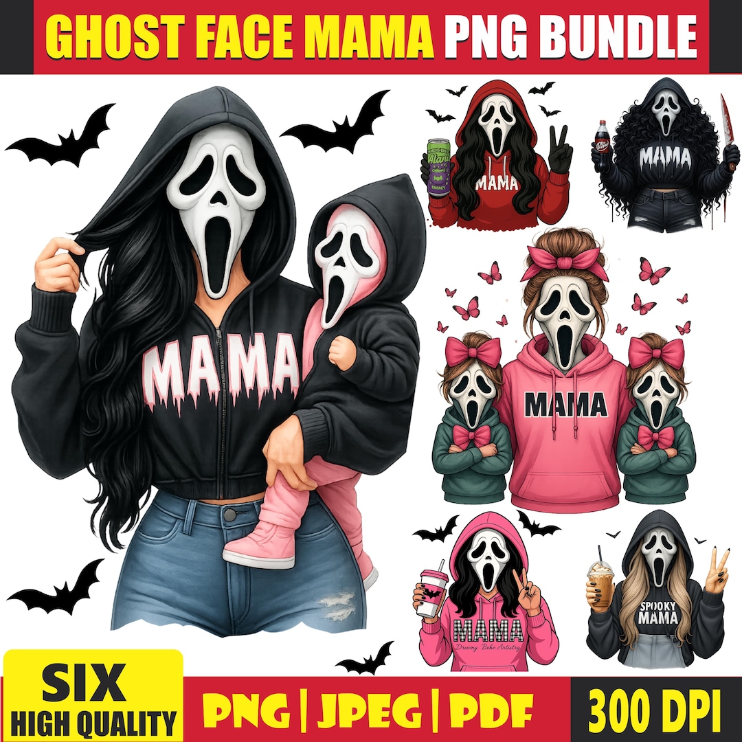Spooky Mama Ghost Face PNG Bundle: Halloween Mommy and Me Designs ...