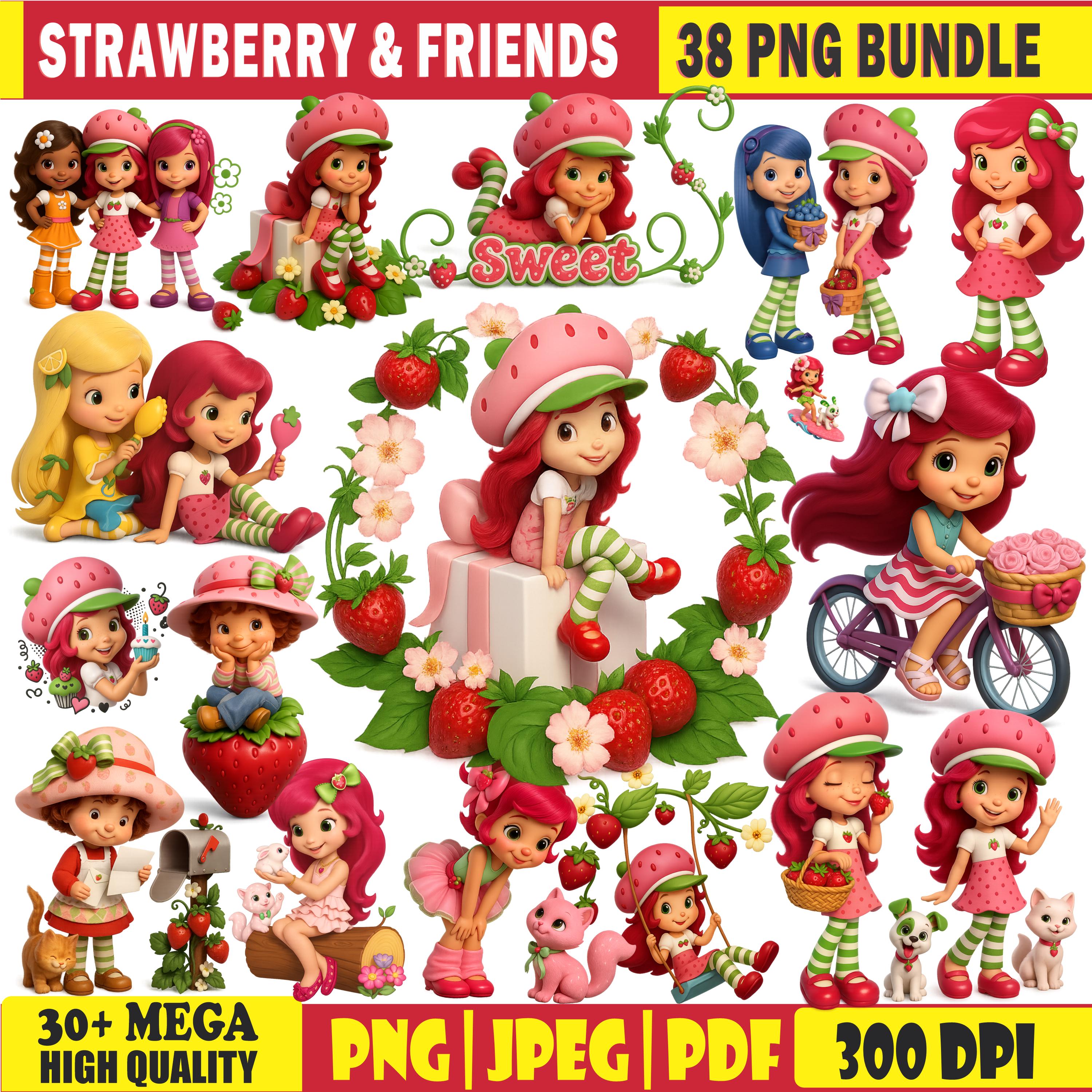 Strawberry & Friends Clipart Bundle: 38 PNG Images (digital Download ...