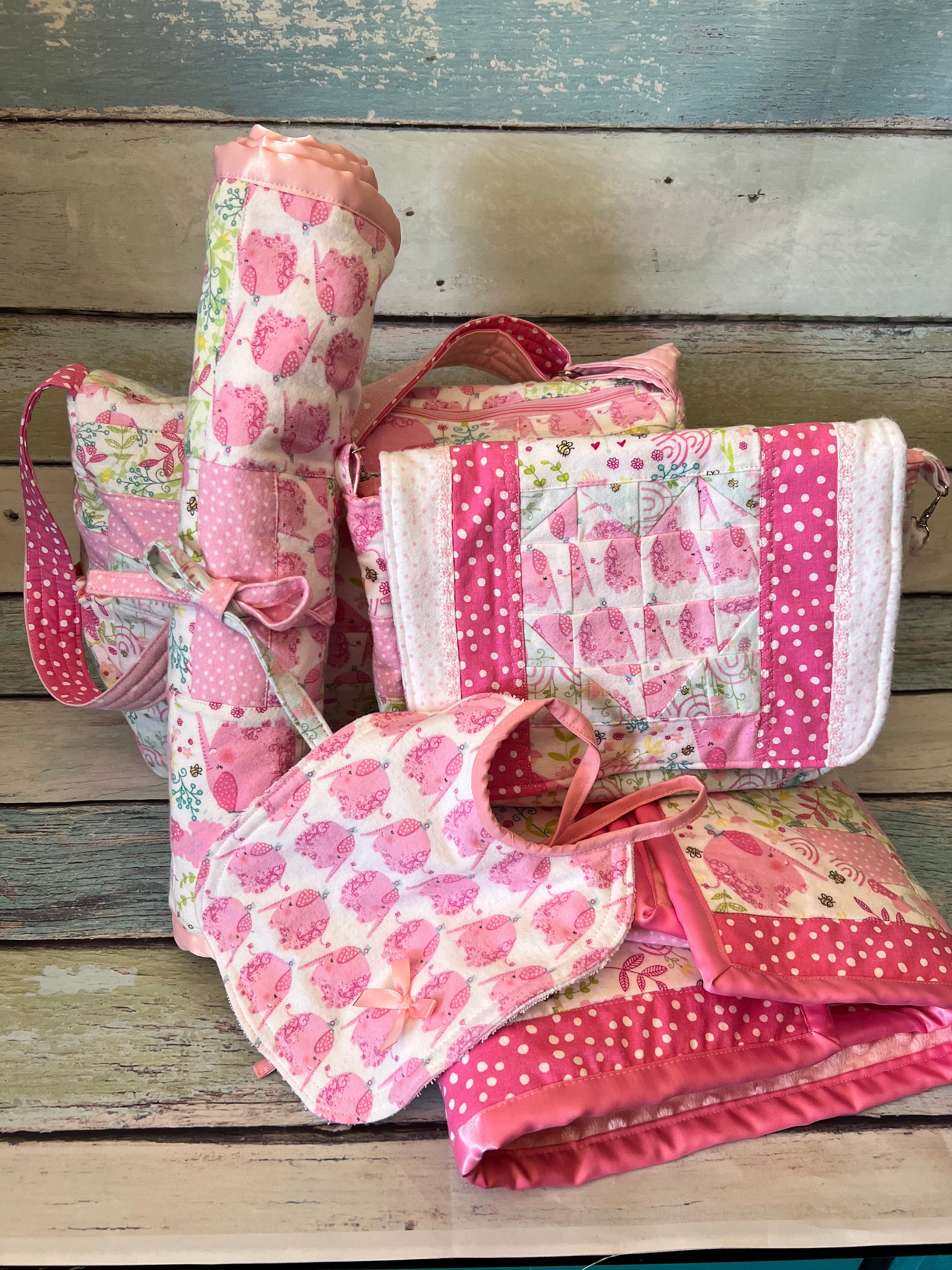 Elephant Baby Quilt Diaper Bag Blanket Diaper Clutch Bib Changing Pad 5 ...