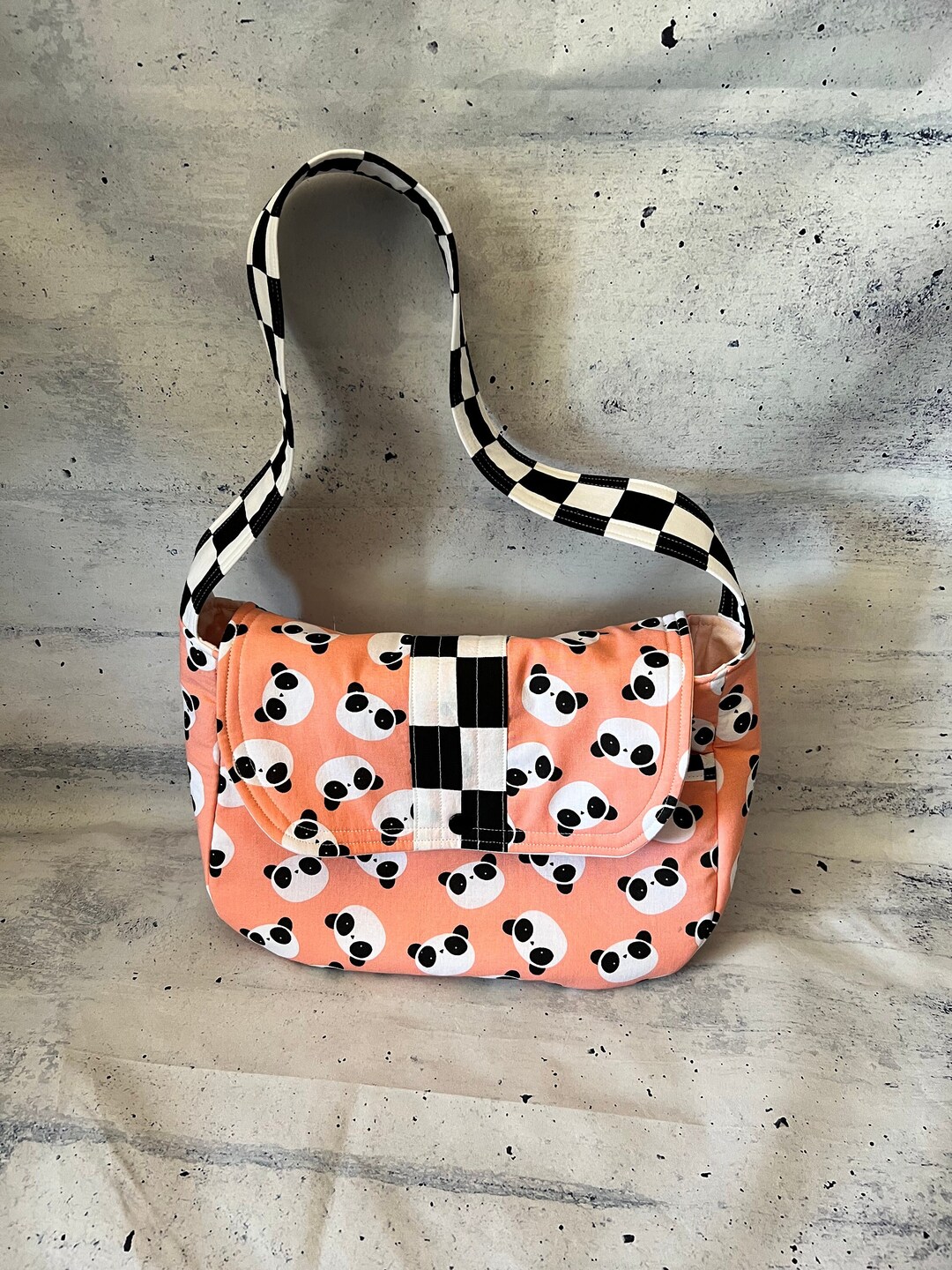 Panda Shoulder Bag Purse Checker Strap Peach Messenger Flap - Etsy