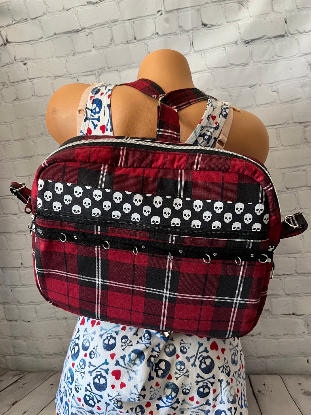 Punk Plaid Convertible Backpack Purse Shoulder Crossbody Bag Storage ...