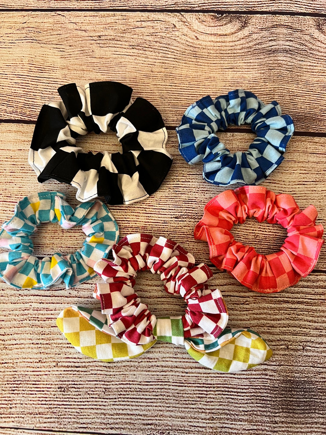 Checker Hair Scrunchie 5 Piece Set Rainbow Multi Color - Etsy