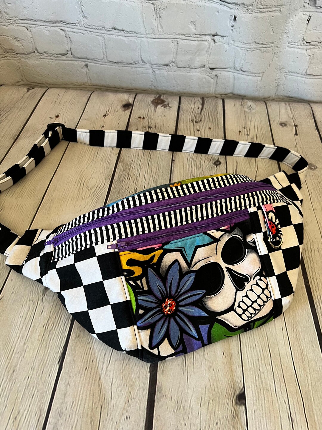 Skull Fanny Pack Hip Bag Graffiti Flower Star Clover Stripe Checker ...