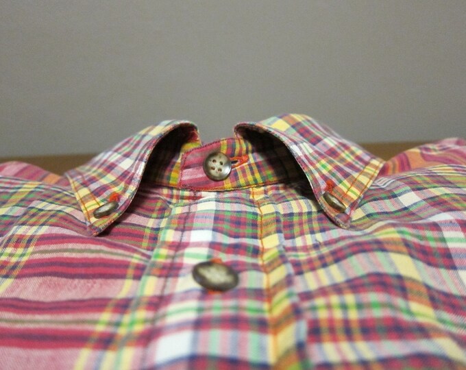 Authentic Indian Bleeding Madras Shirt Large 17neck Ivy League Preppy ...