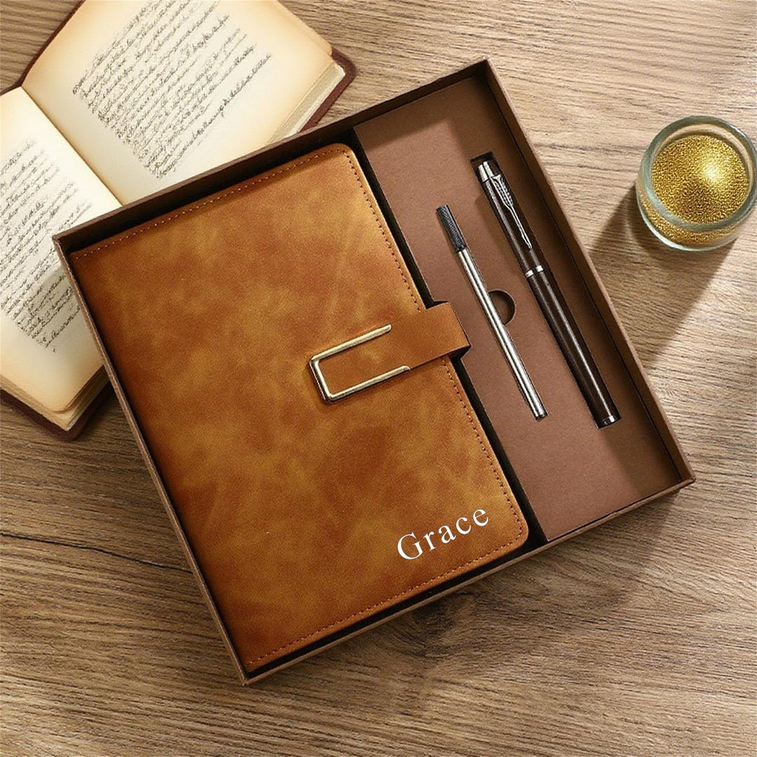 Personalized Leather Notebook,gold Hot Stamping Initial Notebook Gifts ...