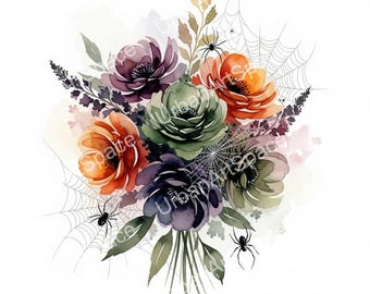 Halloween Flower Clipart: Autumn Watercolor Bouquet (digital Download ...