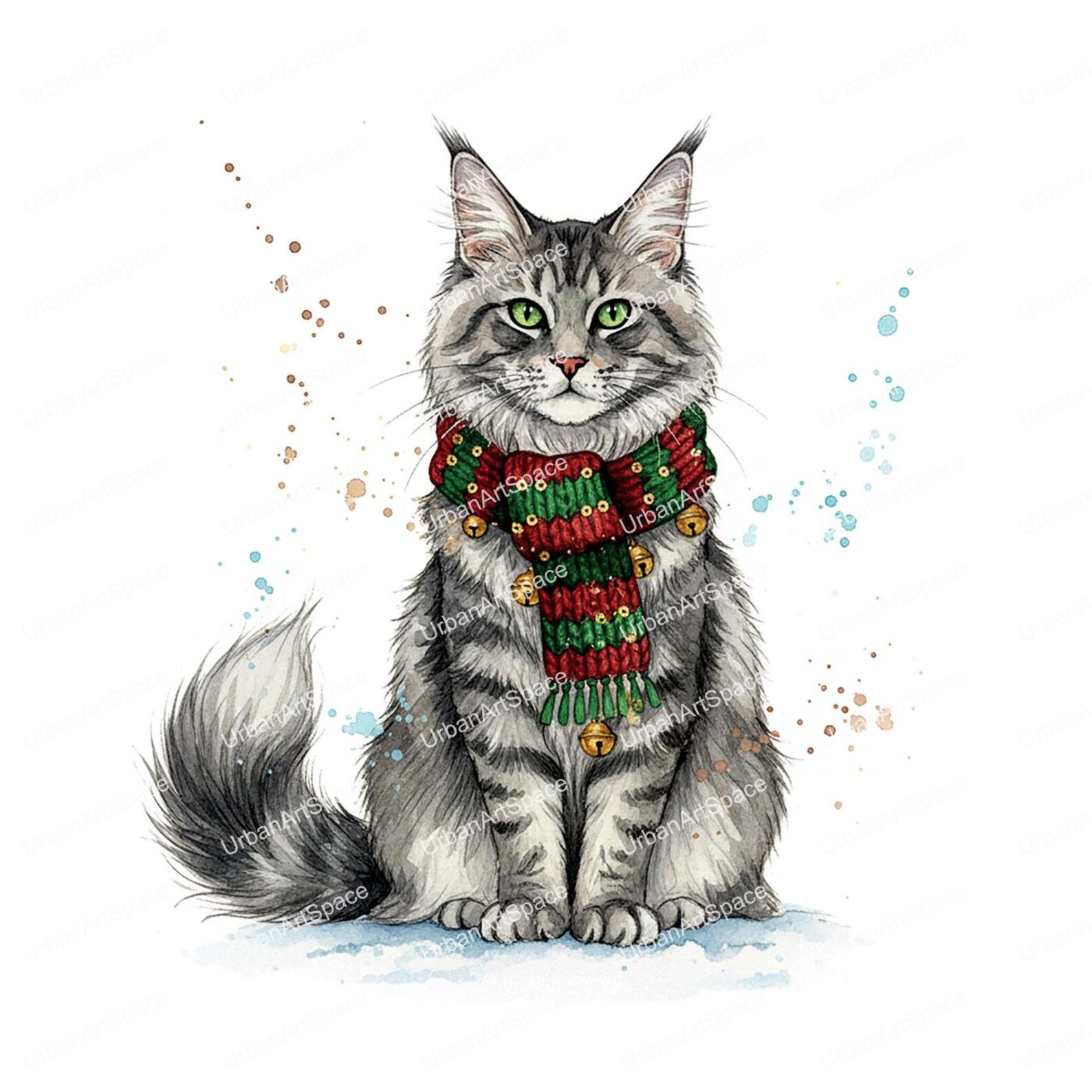 15 Christmas Cat Clipart, Printable Watercolor Clipart, High Quality ...