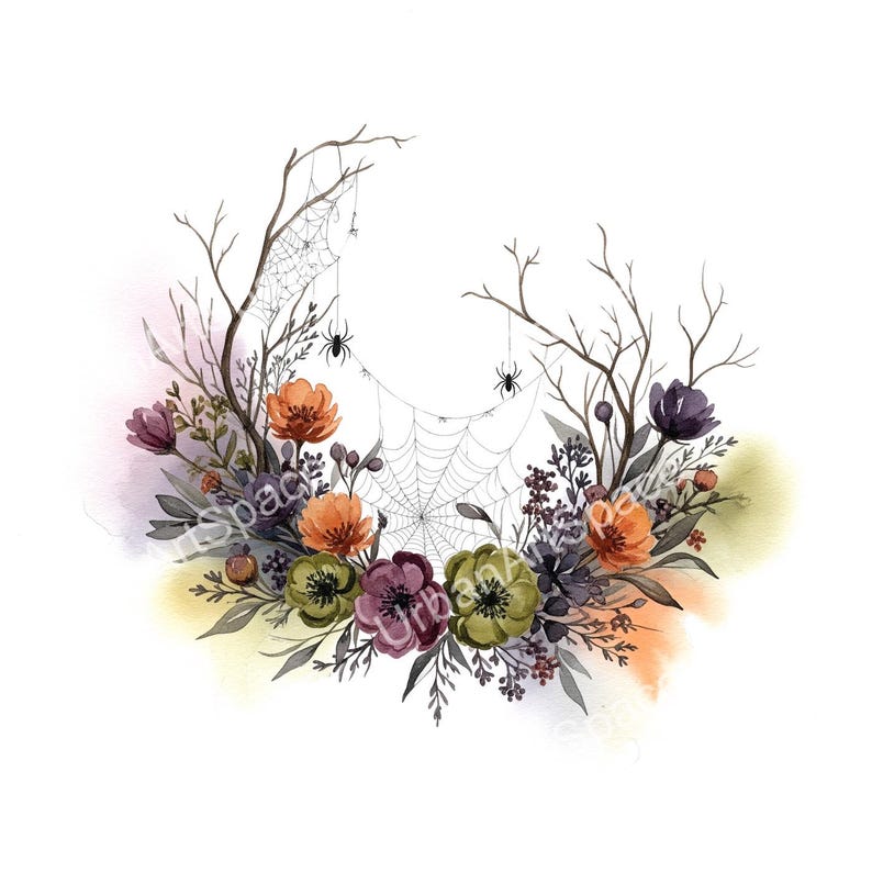 Halloween Flower Clipart: Autumn Watercolor Bouquet (digital Download ...