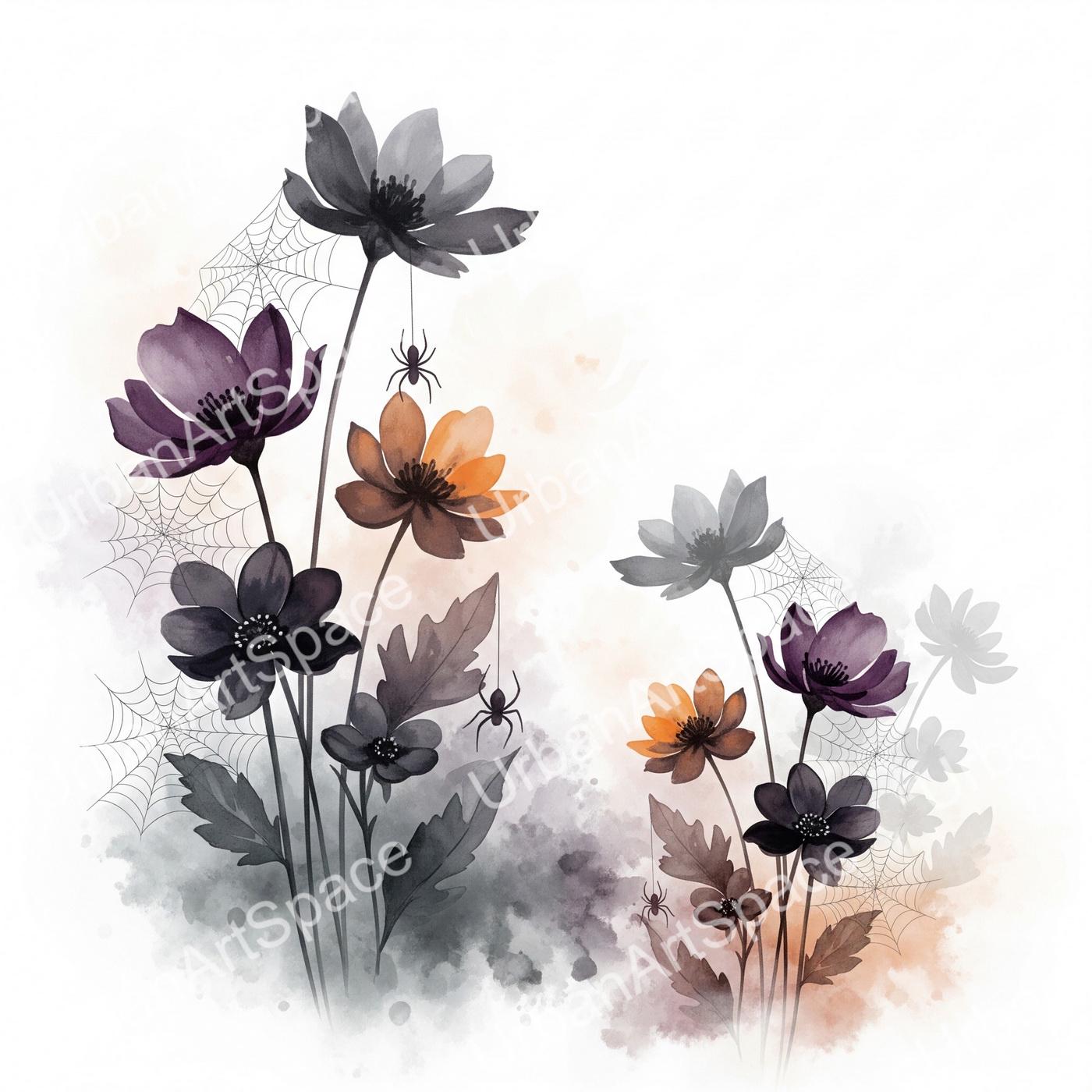 Halloween Flower Clipart: Autumn Watercolor Bouquet (digital Download ...