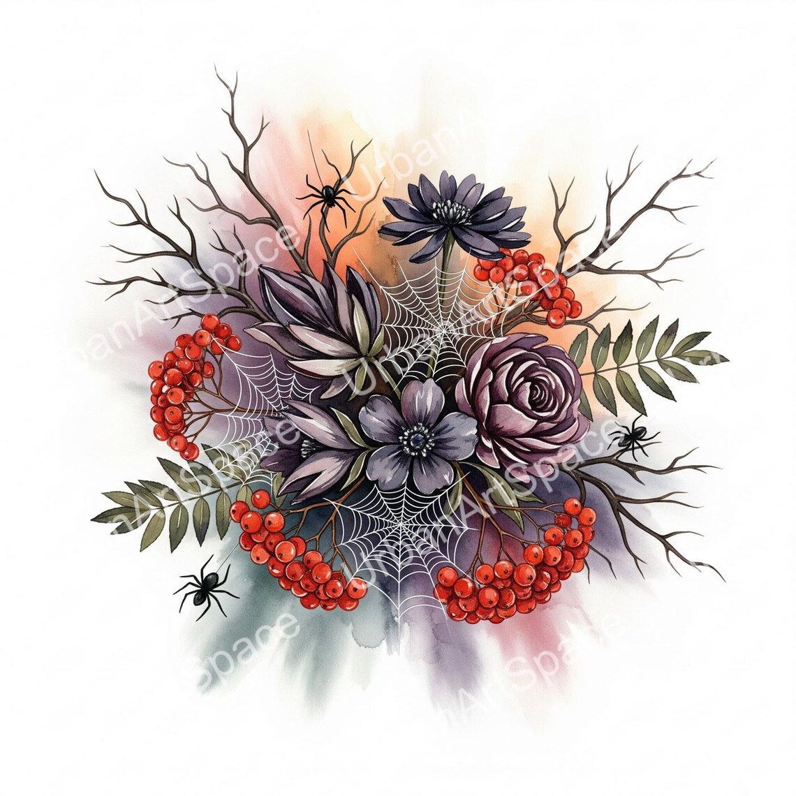 Halloween Flower Clipart: Autumn Watercolor Bouquet (digital Download ...