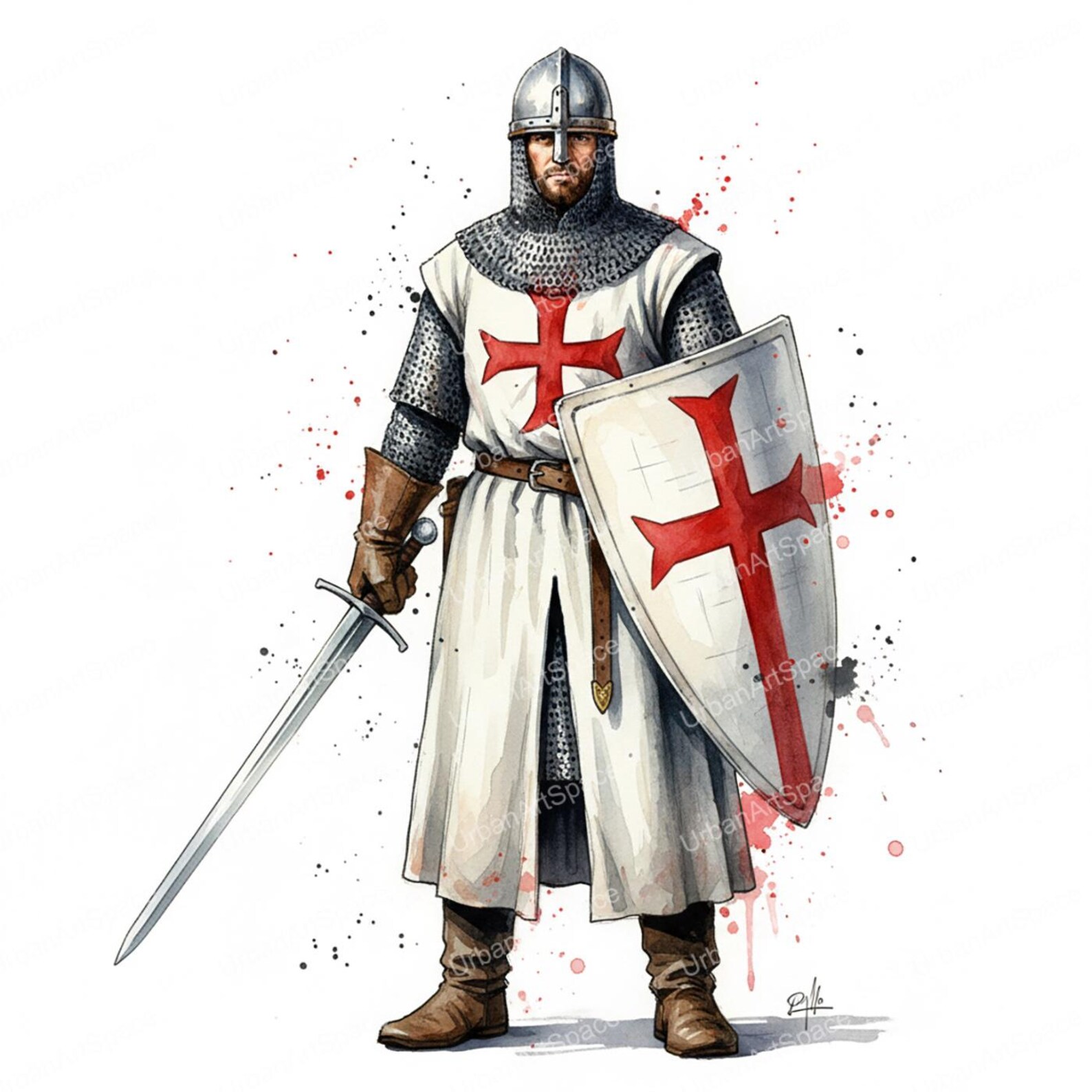 16 Knight Crusader Clipart , Printable Watercolor Clipart, High Quality ...