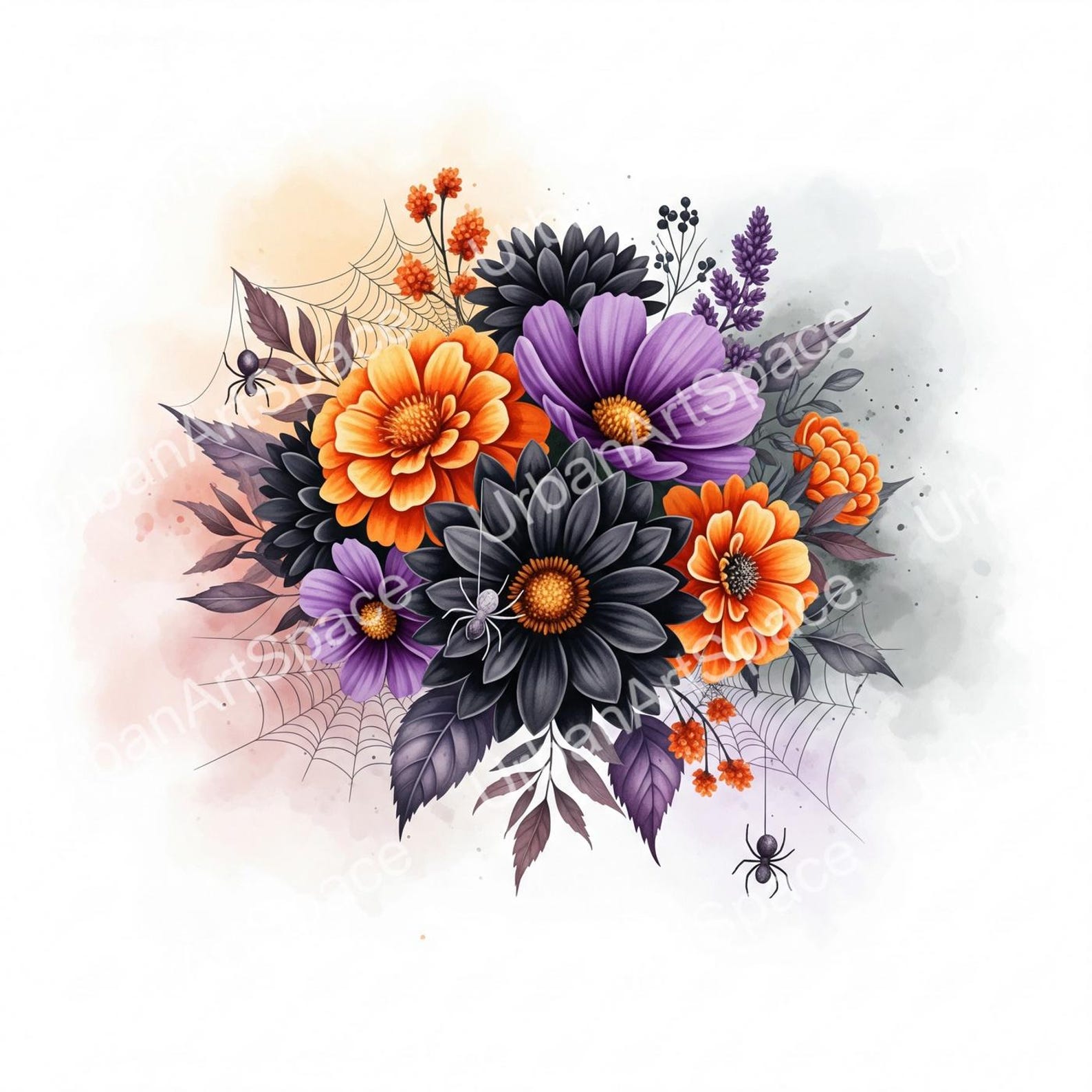 Halloween Flower Clipart: Autumn Watercolor Bouquet (digital Download ...