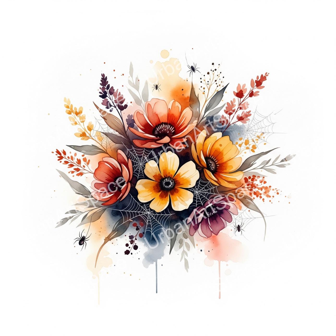Halloween Flower Clipart: Autumn Watercolor Bouquet (digital Download ...