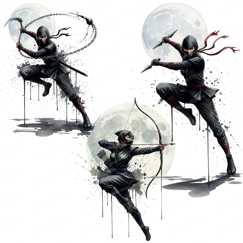 14 Japan Ninja Clipart, Japan Warrior Images , Printable Watercolor ...