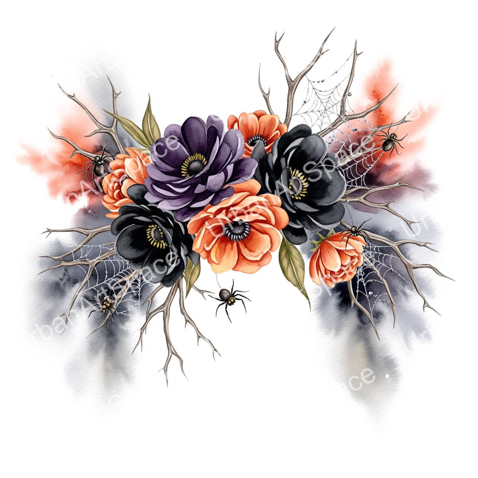 Halloween Flower Clipart: Autumn Watercolor Bouquet (digital Download ...