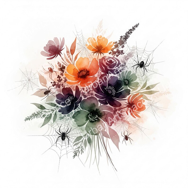 Halloween Flower Clipart: Autumn Watercolor Bouquet (digital Download ...
