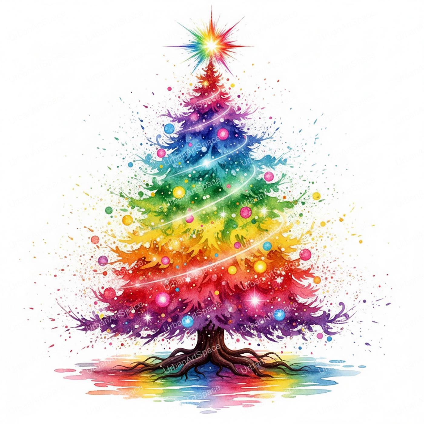 12 Christmas Tree Clipart, Printable Watercolor Clipart,digital ...