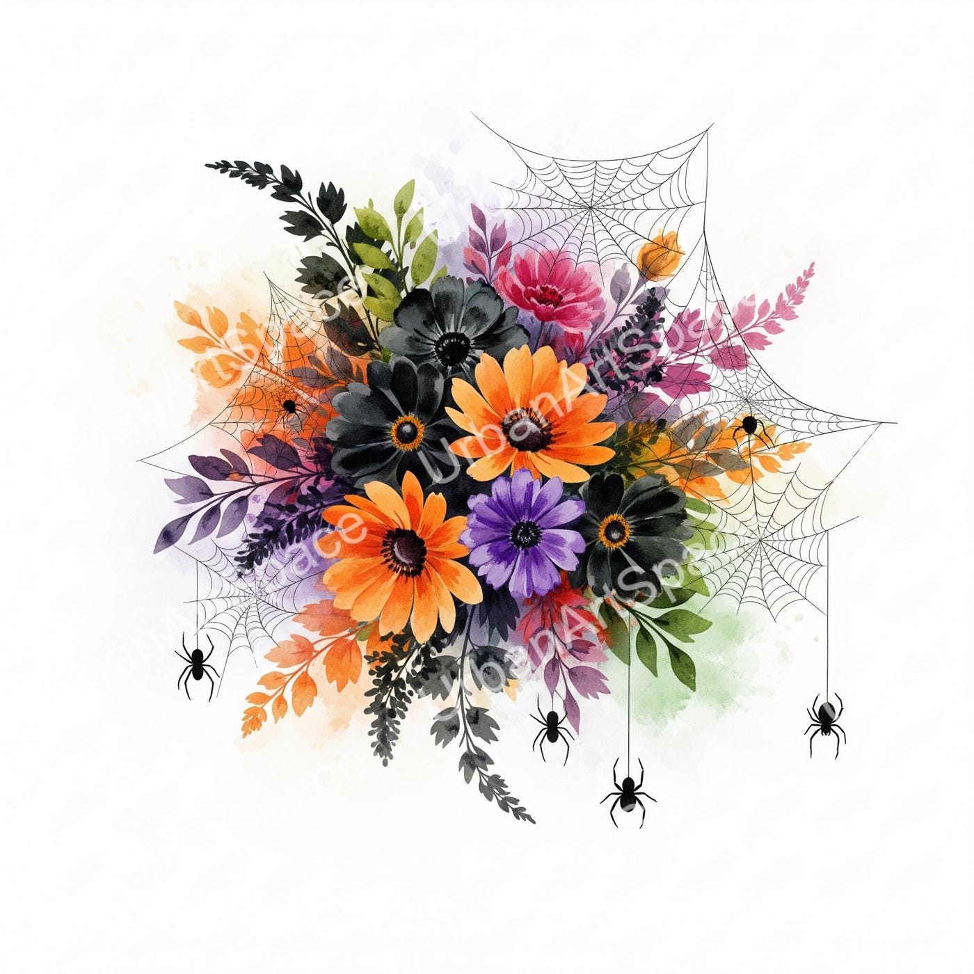 Halloween Flower Clipart: Autumn Watercolor Bouquet (digital Download ...