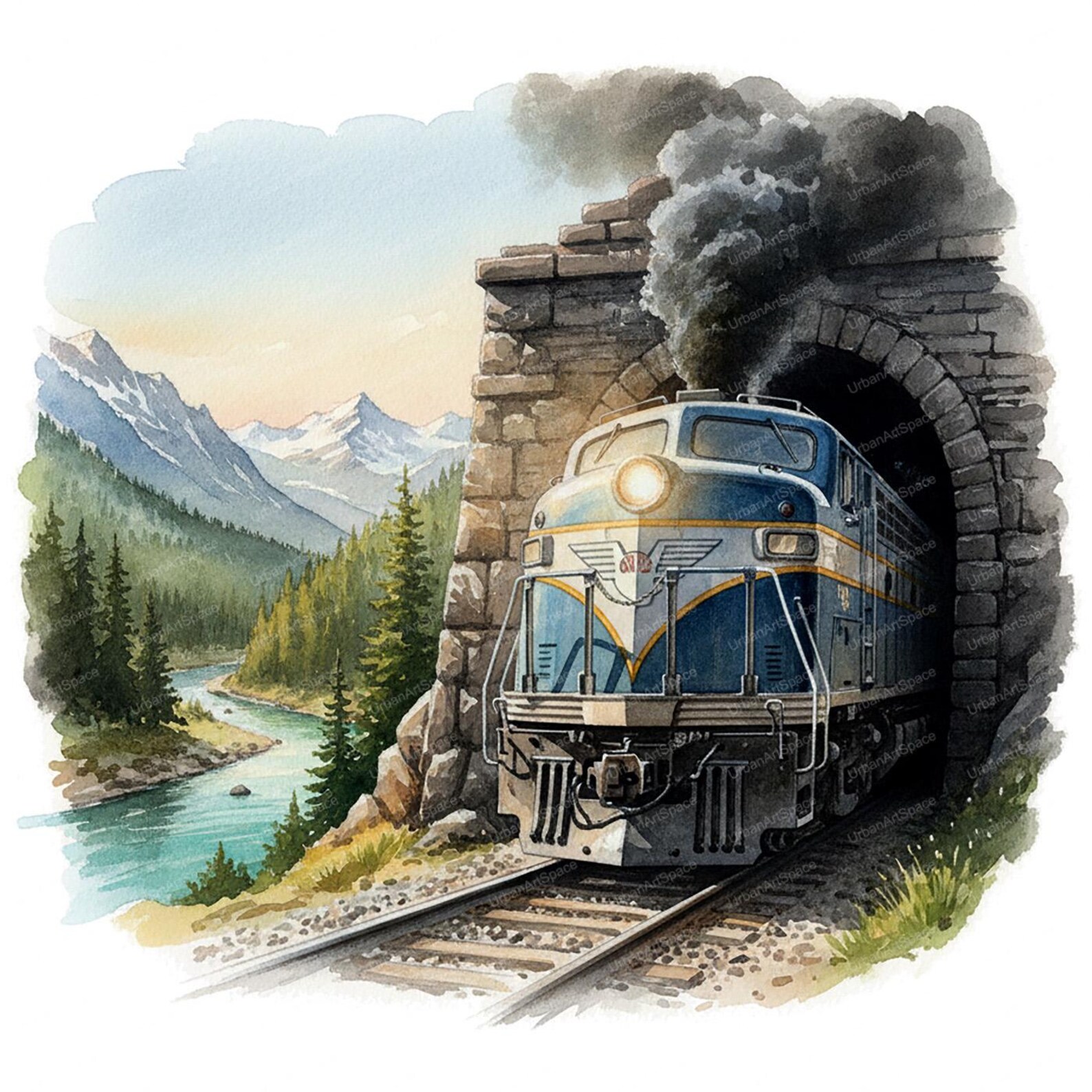10 Diesel Train Clipart,printable Watercolor Clipart, High Quality Jpgs ...