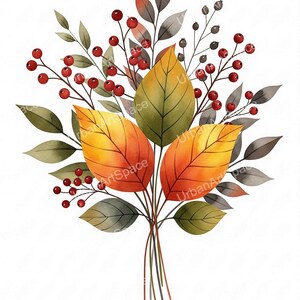 Watercolor Autumn Bouquet Clipart: Fall Leaves Illustration (10pcs, JPG ...