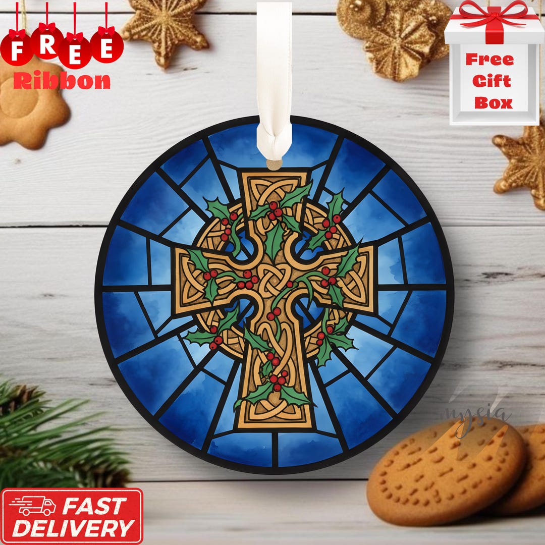 Stained Glass Cross Christmas Ornament 2025, Christian, Decoration ...