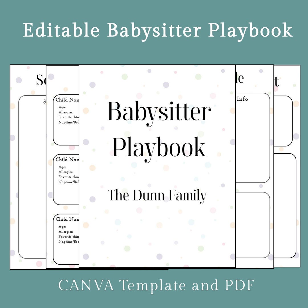 Babysitter Playbook Template Editable Canva Parent Guide Child Info ...