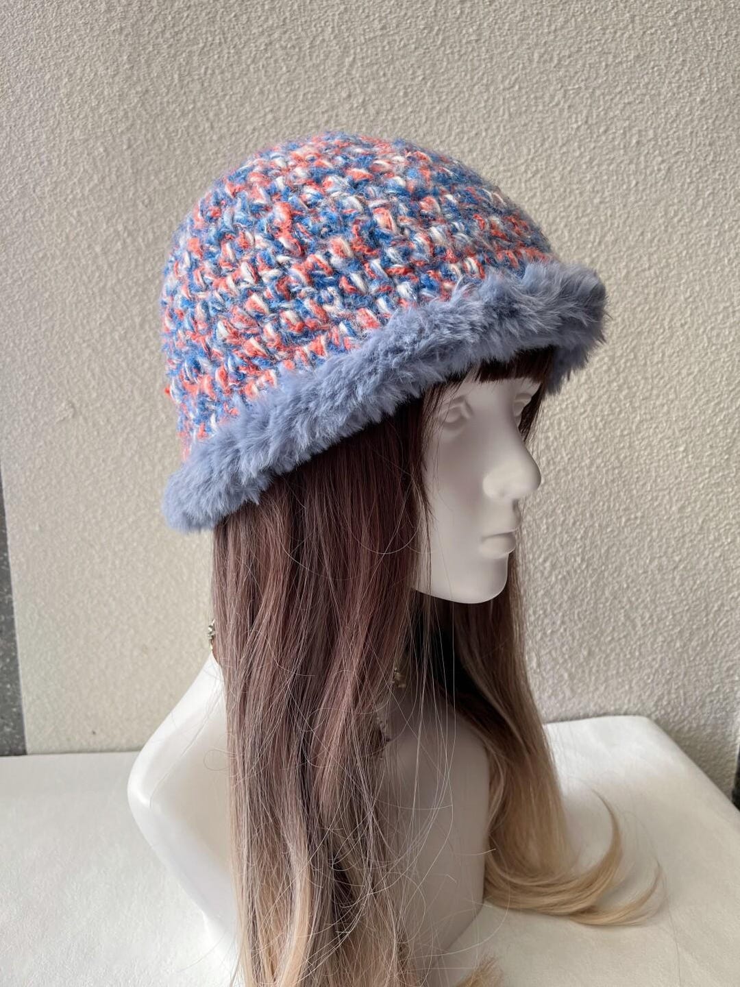 Faux Fur Trim Crochet Bucket Hat – Handmade Furry Winter Hat, Cozy ...