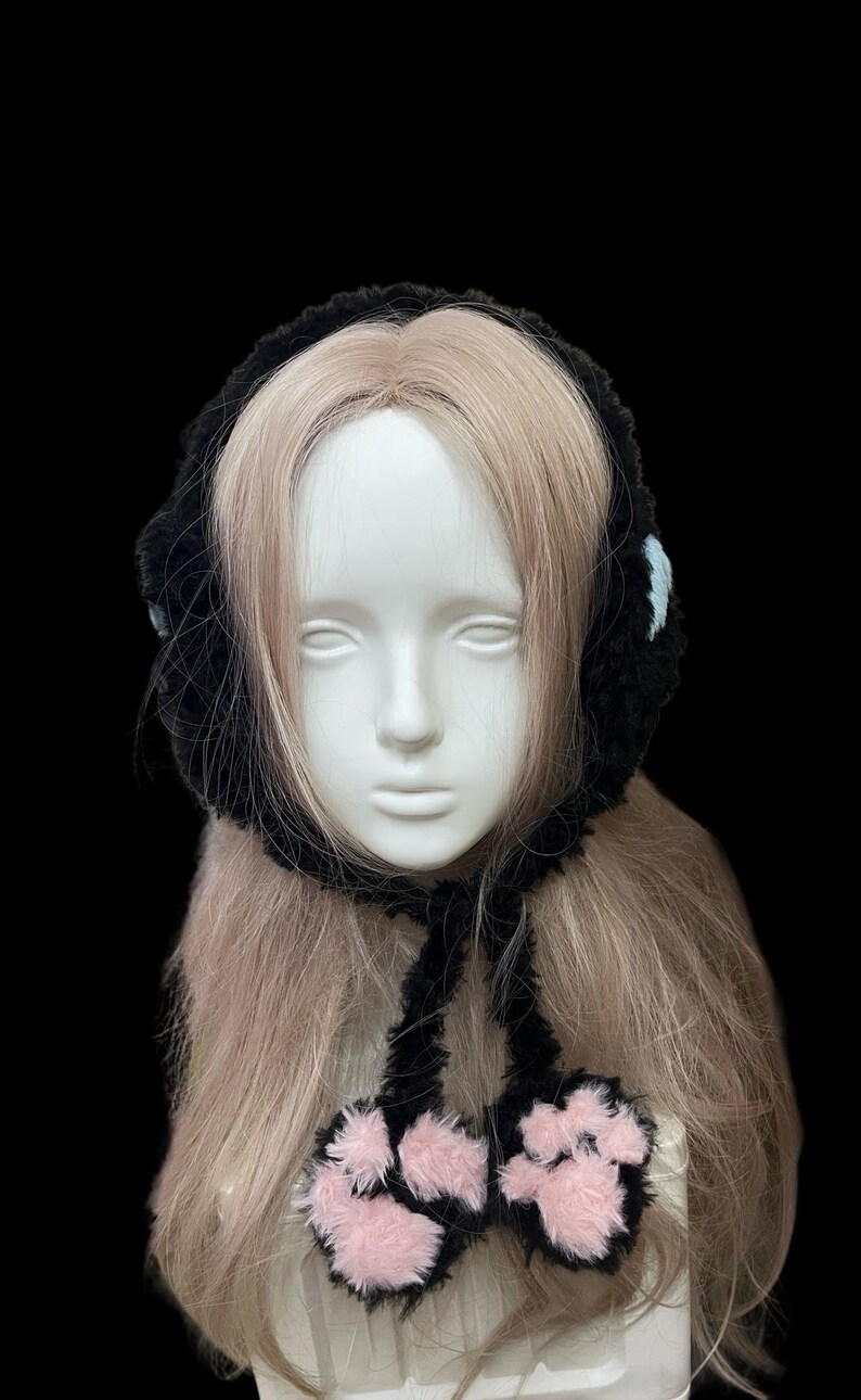 Black Cat Ear Muffs, Pink Paws, Kawaii Winter Earmuffs - Etsy