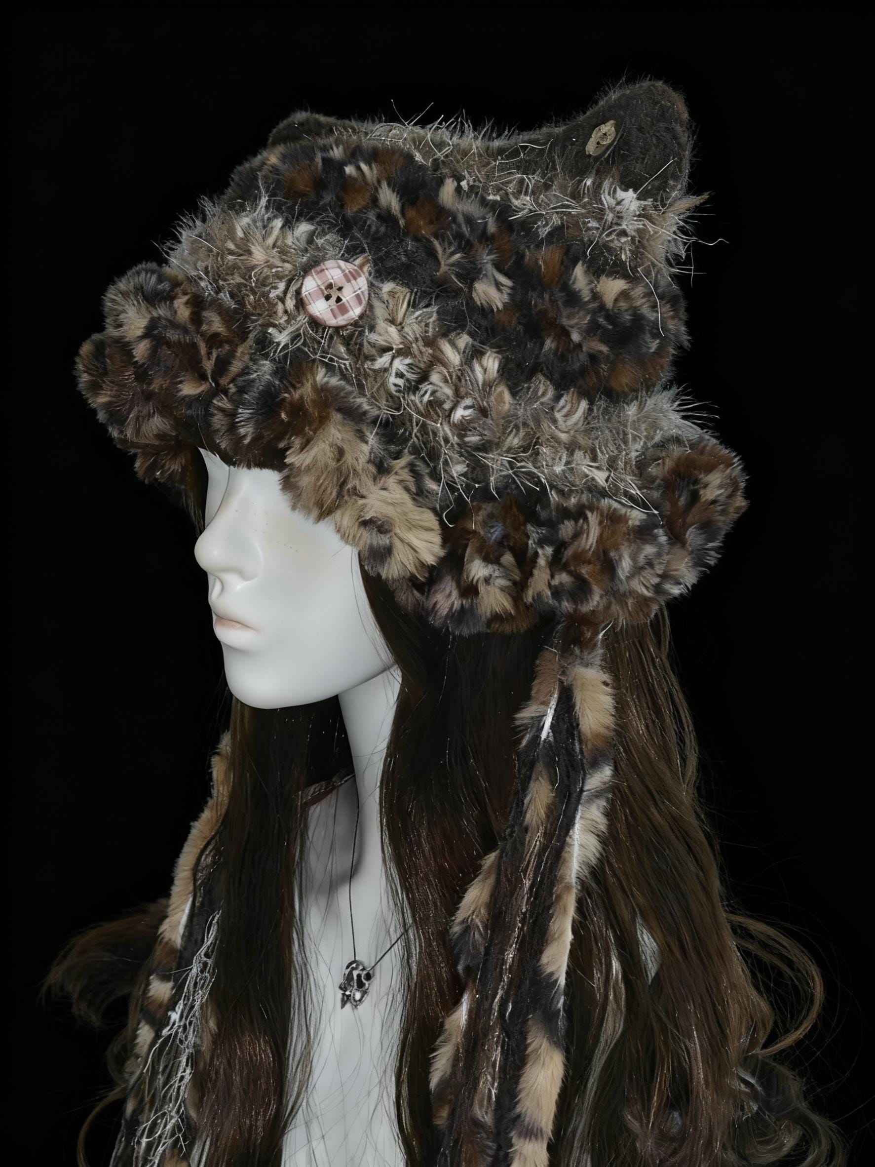 Handmade Leopard Cat Ear Crochet Hat – Fluffy Jellyfish Brim Beanie ...