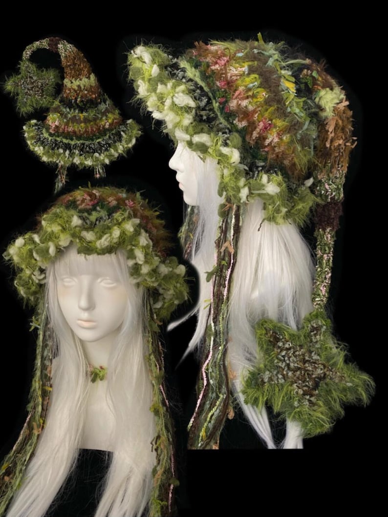 Handmade Forest Witch Crochet Hat: Fuzzy Green Wizard Bonnet - Etsy
