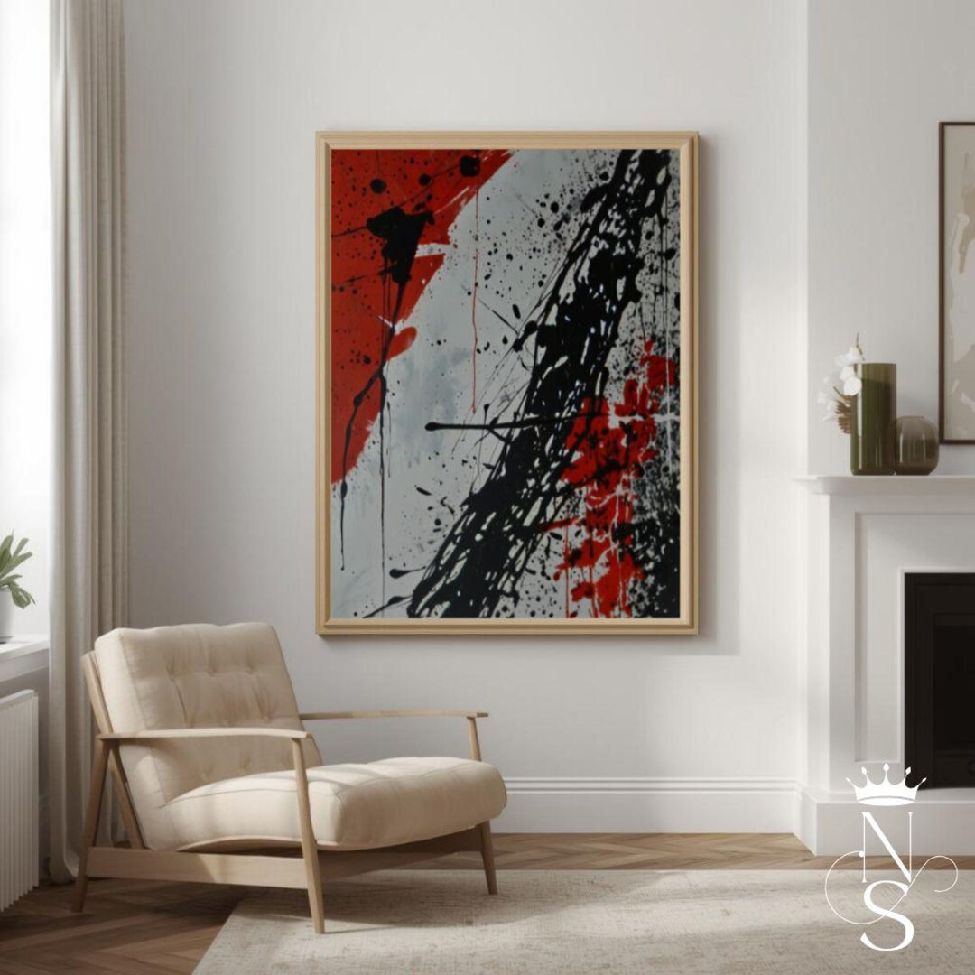 High Contrast Abstract Art Print | Red and Black Expressionist Canvas ...