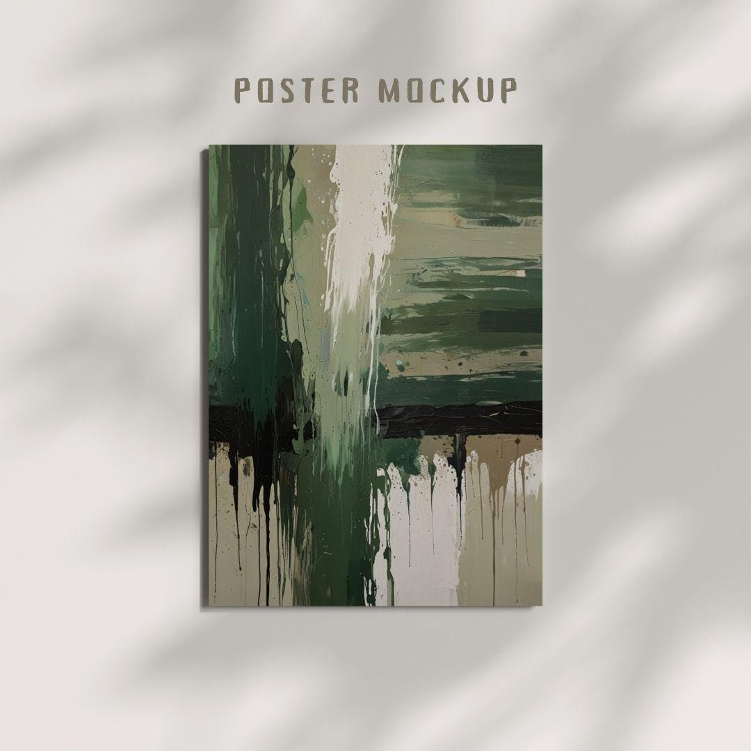 Light Green Art Texture Abstract Painting, Drip Effect Print for Modern ...