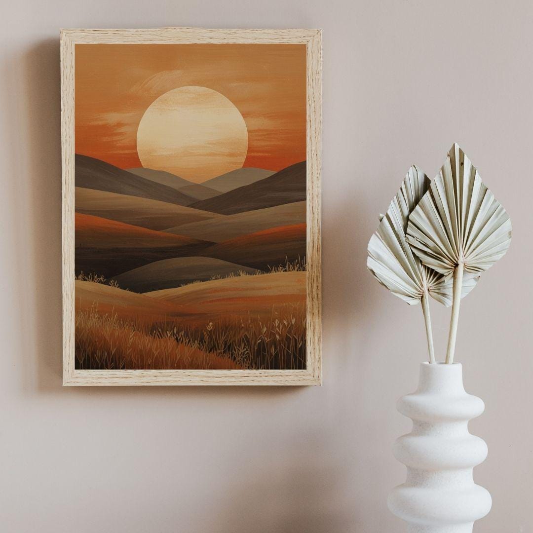 Boho Desert, Sunrise Wall Art in Terracotta Colors, Boho Artwork in ...