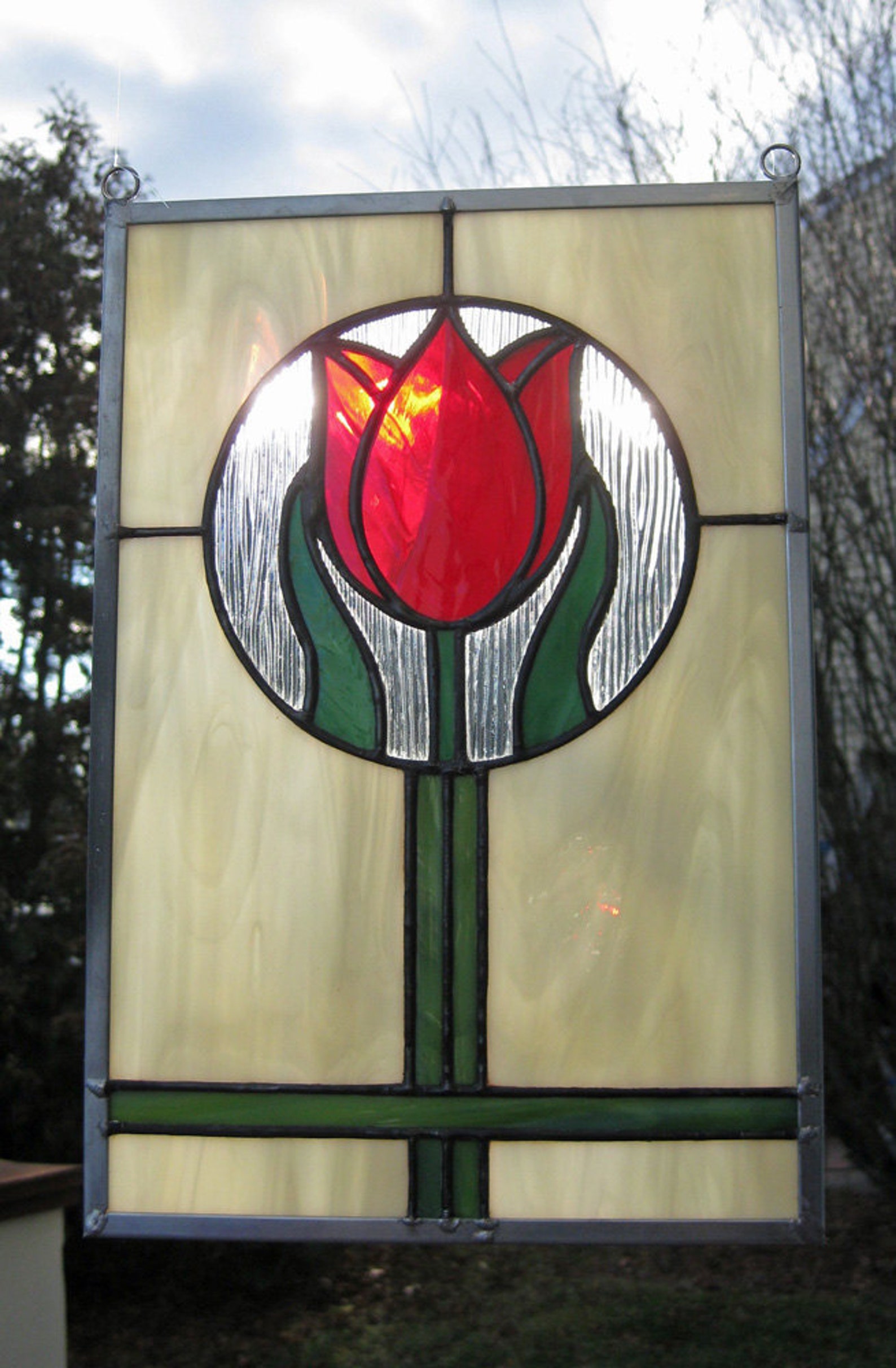 Crimson Tulip Stained Glass Panel - Etsy
