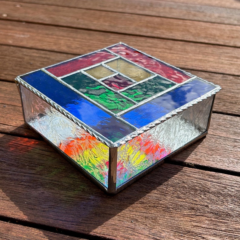 Log Cabin Quilt Stained Glass Jewelry Box - Rainbow Tones - Etsy